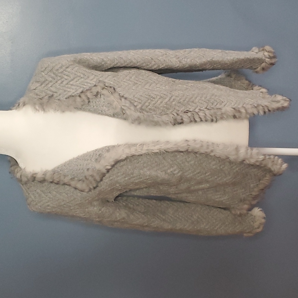 Angora Fur Trimmed Gray Cardigan - Gem